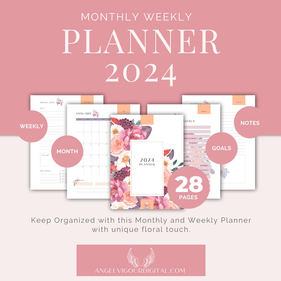 Monthly Weekly 2024 Floral Planner Digital Download Printable Purple ...