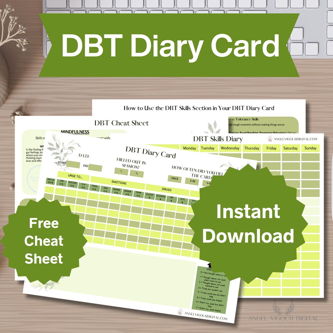 Natural Green DBT Diary Cards Template Gift Idea | Mental Health ...