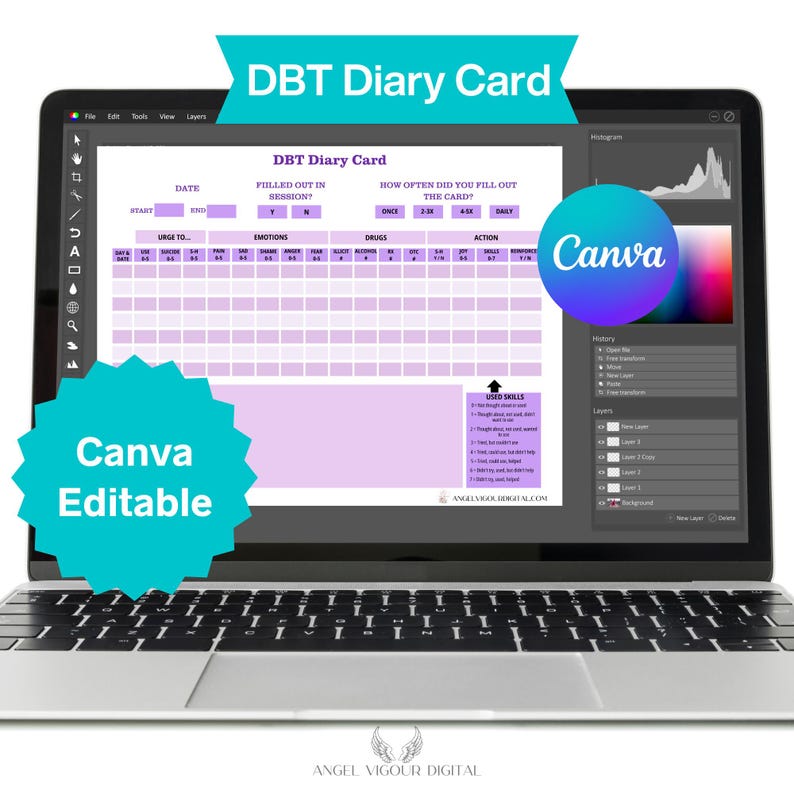Minimal Purple DBT Diary Cards Template | Therapy Aid Worksheet Gift ...