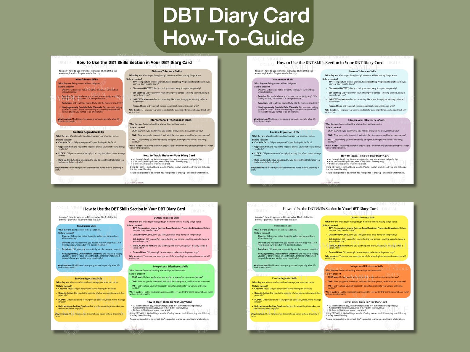 Seasonal Bundle DBT Diary Cards Template Instant Download | Mental ...