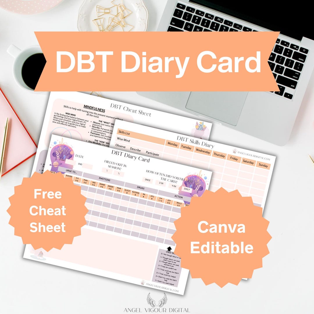 Modern Peach DBT Diary Cards Template Gift Idea | Therapy Self-help ...