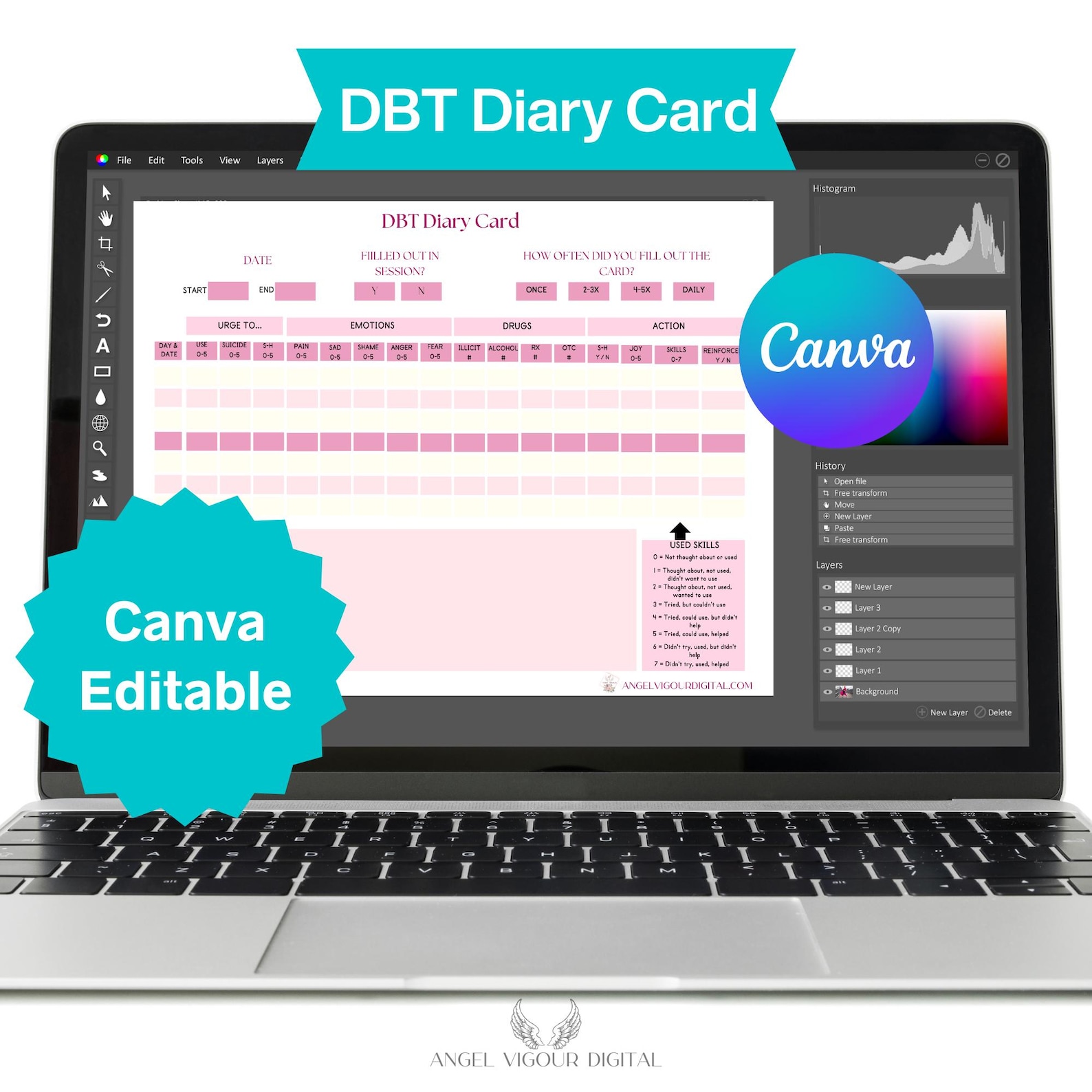 Pink DBT Diary Cards Template | Therapy Journal Instant Digital ...
