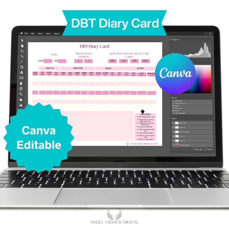 Pink DBT Diary Cards Template | Therapy Journal Instant Digital ...