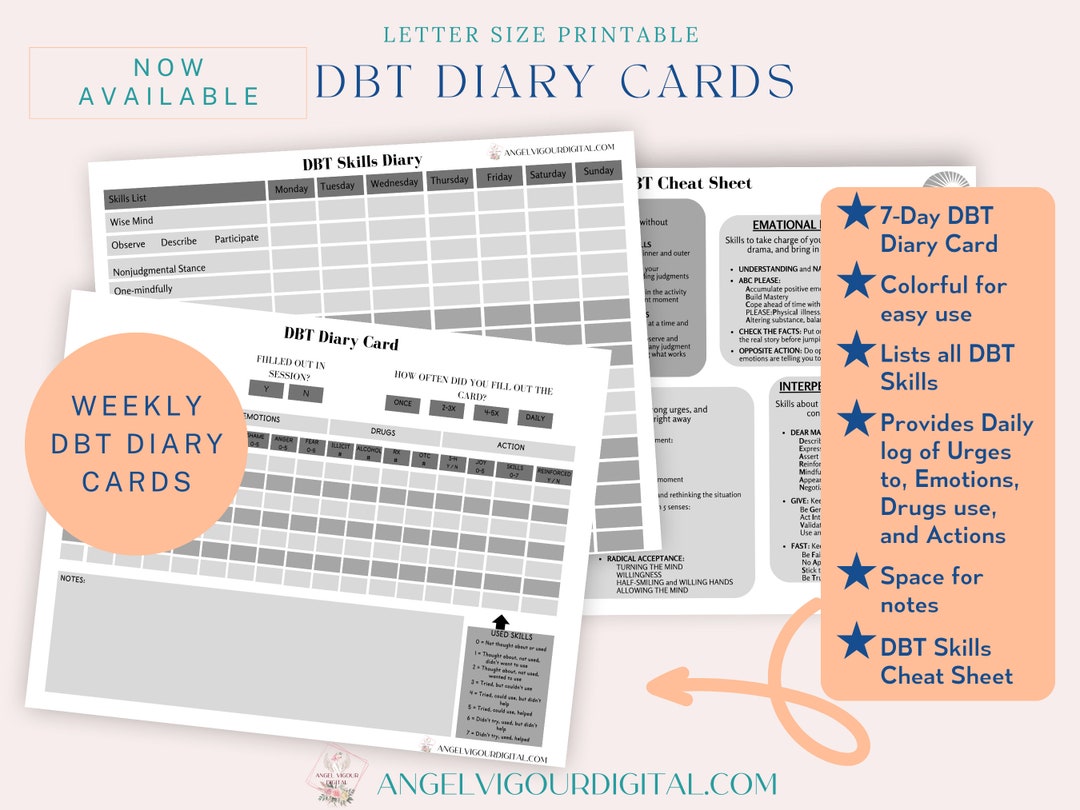 DBT Diary Card Digital Download Printable Basic Grayscale Template - Etsy
