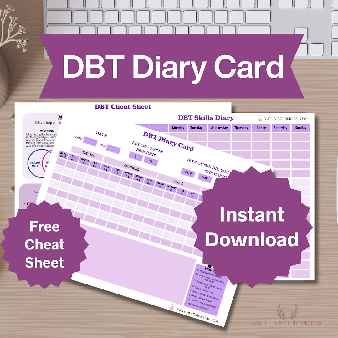 Minimal Purple DBT Diary Cards Template | Therapy Aid Worksheet Gift Idea Instant Digital ...