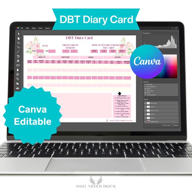 Pink Floral Butterfly DBT Diary Cards Template Gift Idea | Therapy ...