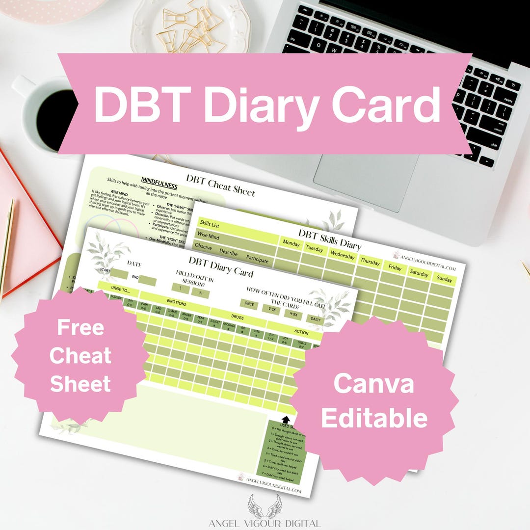 Natural Green DBT Diary Cards Template Gift Idea Mental Health Tracker ...
