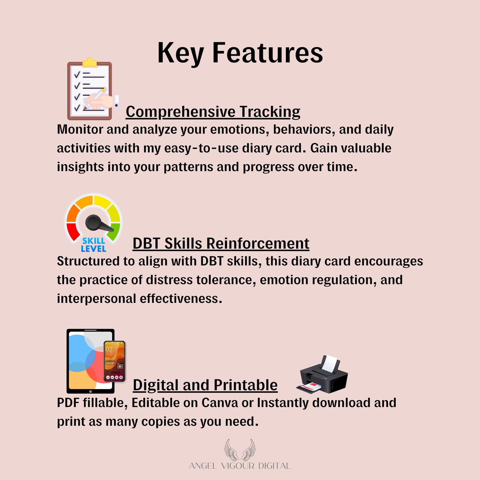 Minimal Light Colors DBT Diary Cards Template Gift Idea | Dialectical ...