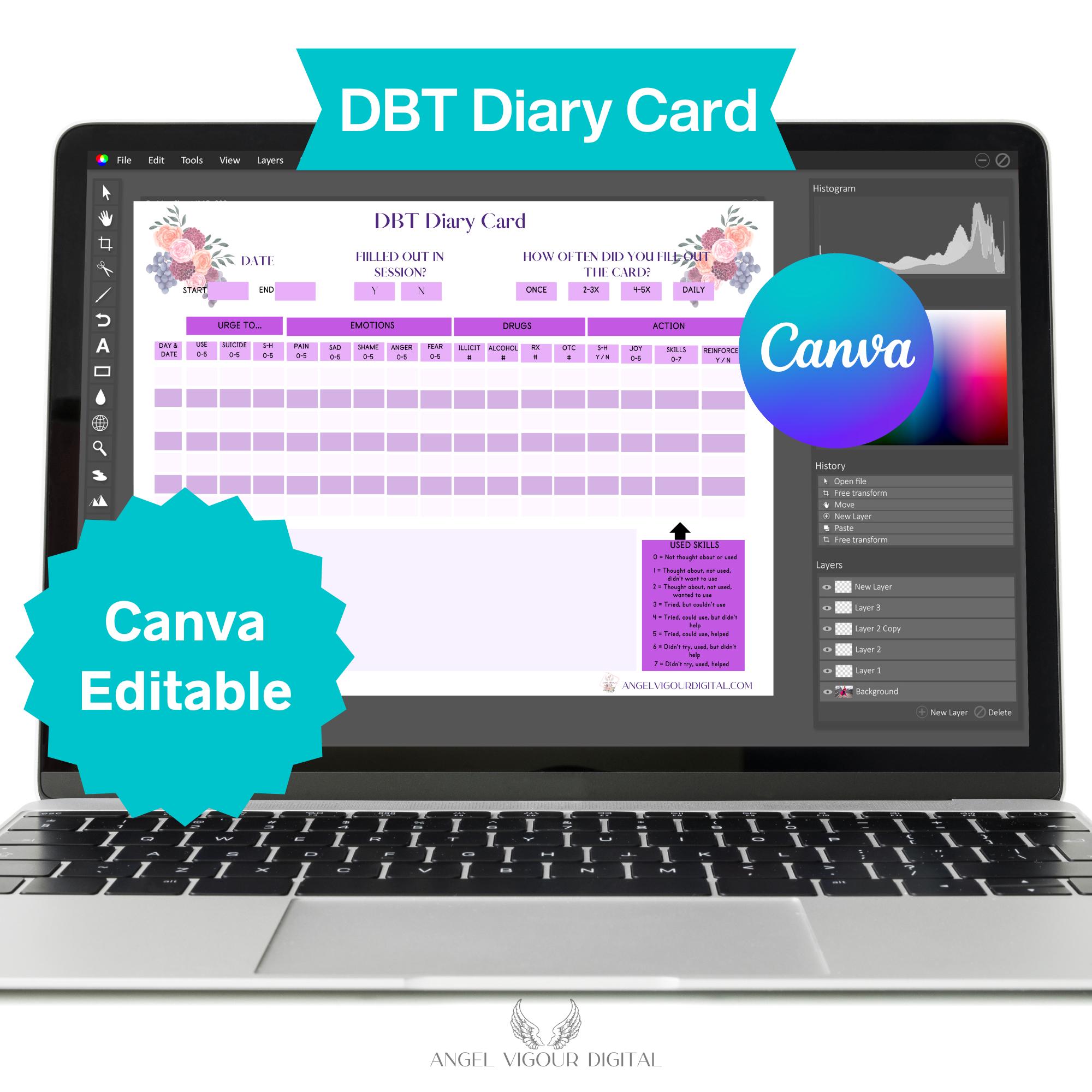 Purple Fruit DBT Diary Cards Template Therapy Aid Worksheet Gift Idea ...