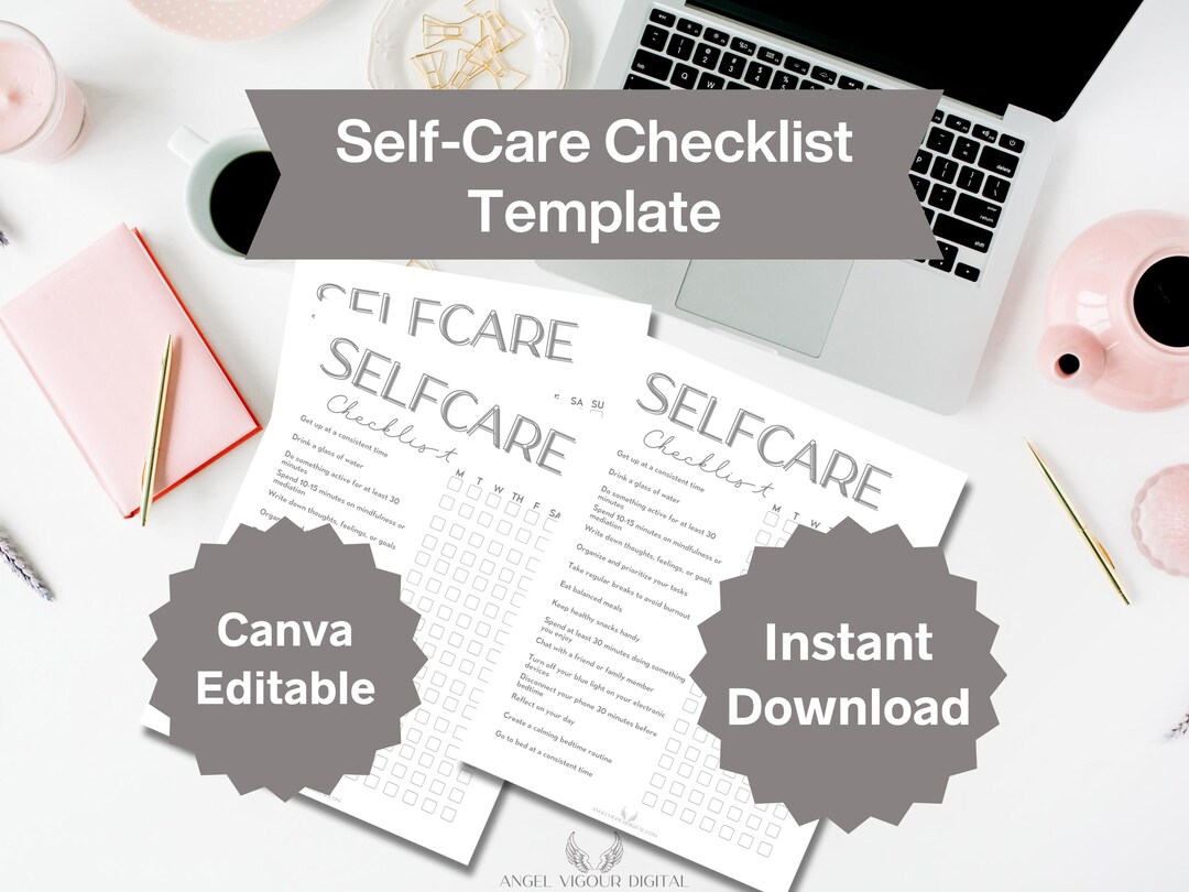 Basic Self-care Checklist | Printable & Canva Editable | Customizable ...
