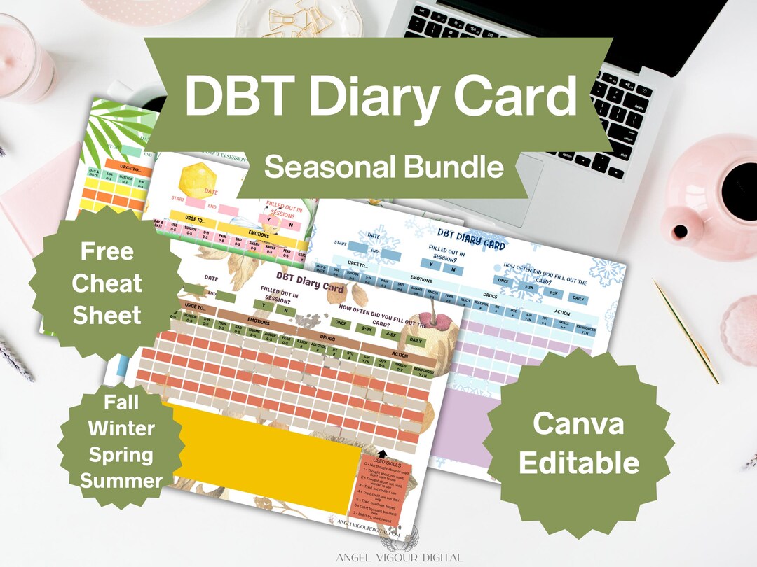 Seasonal Bundle DBT Diary Cards Template Instant Download Mental Health ...