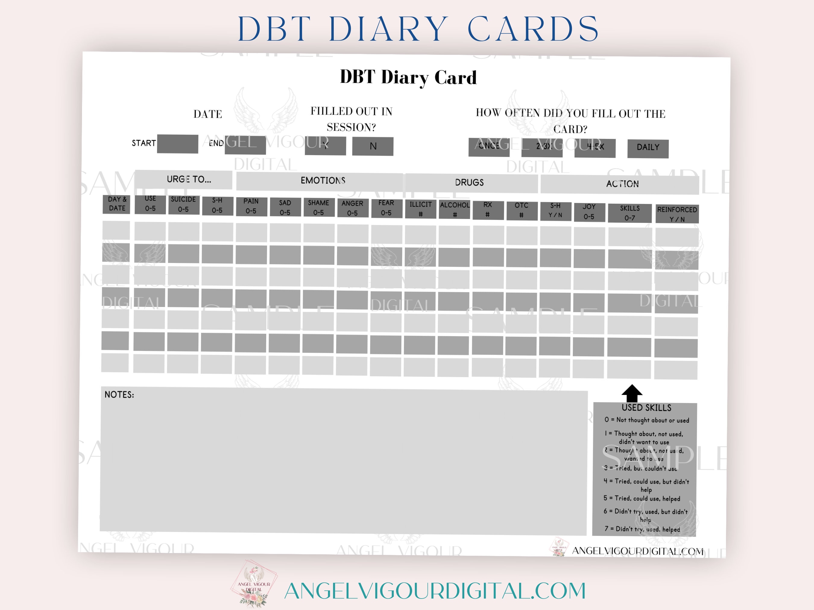 DBT Diary Card Digital Download Printable Basic Grayscale Template - Etsy