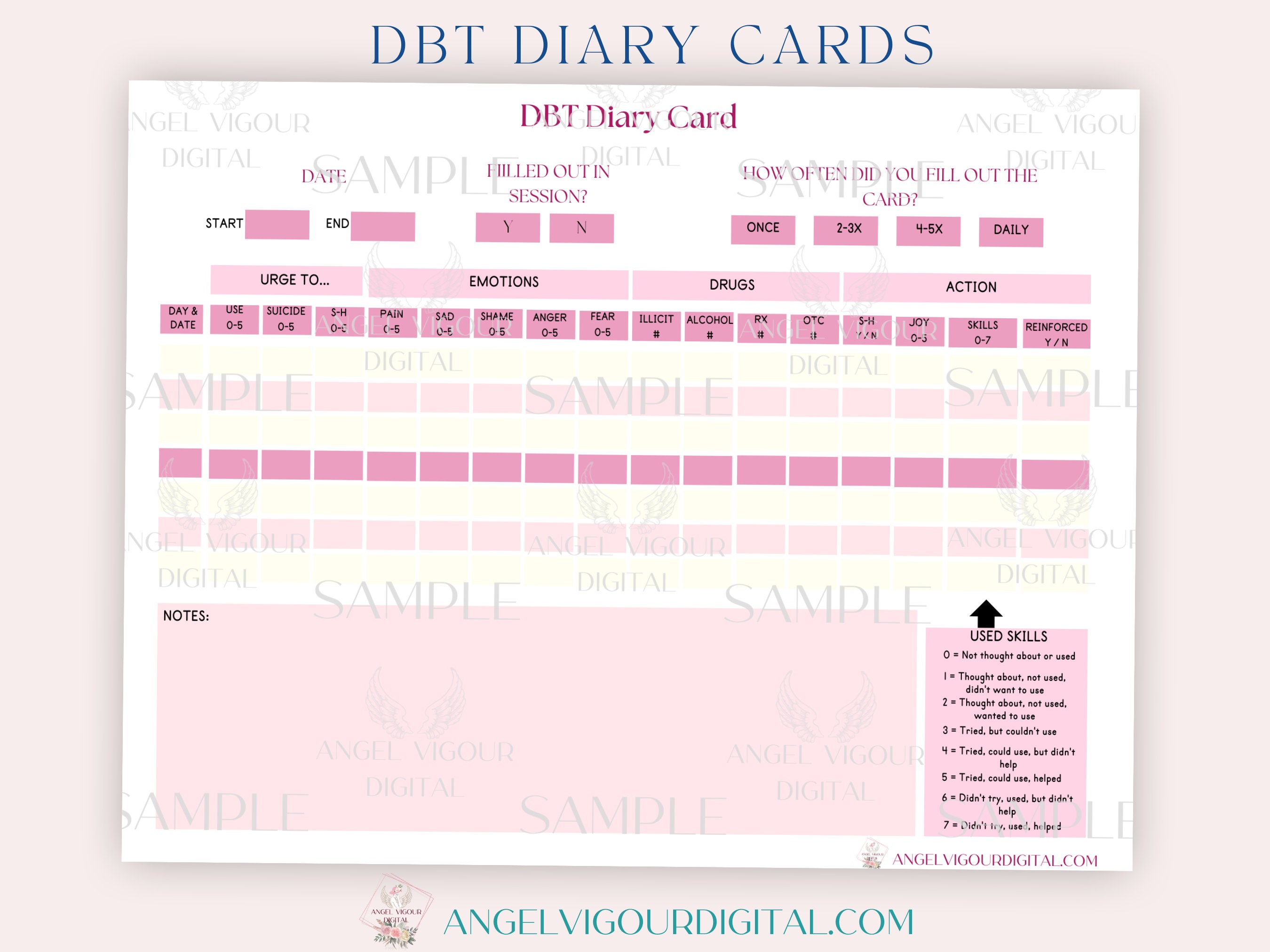 DBT Diary Card Digital Download Printable Pink Template - Etsy