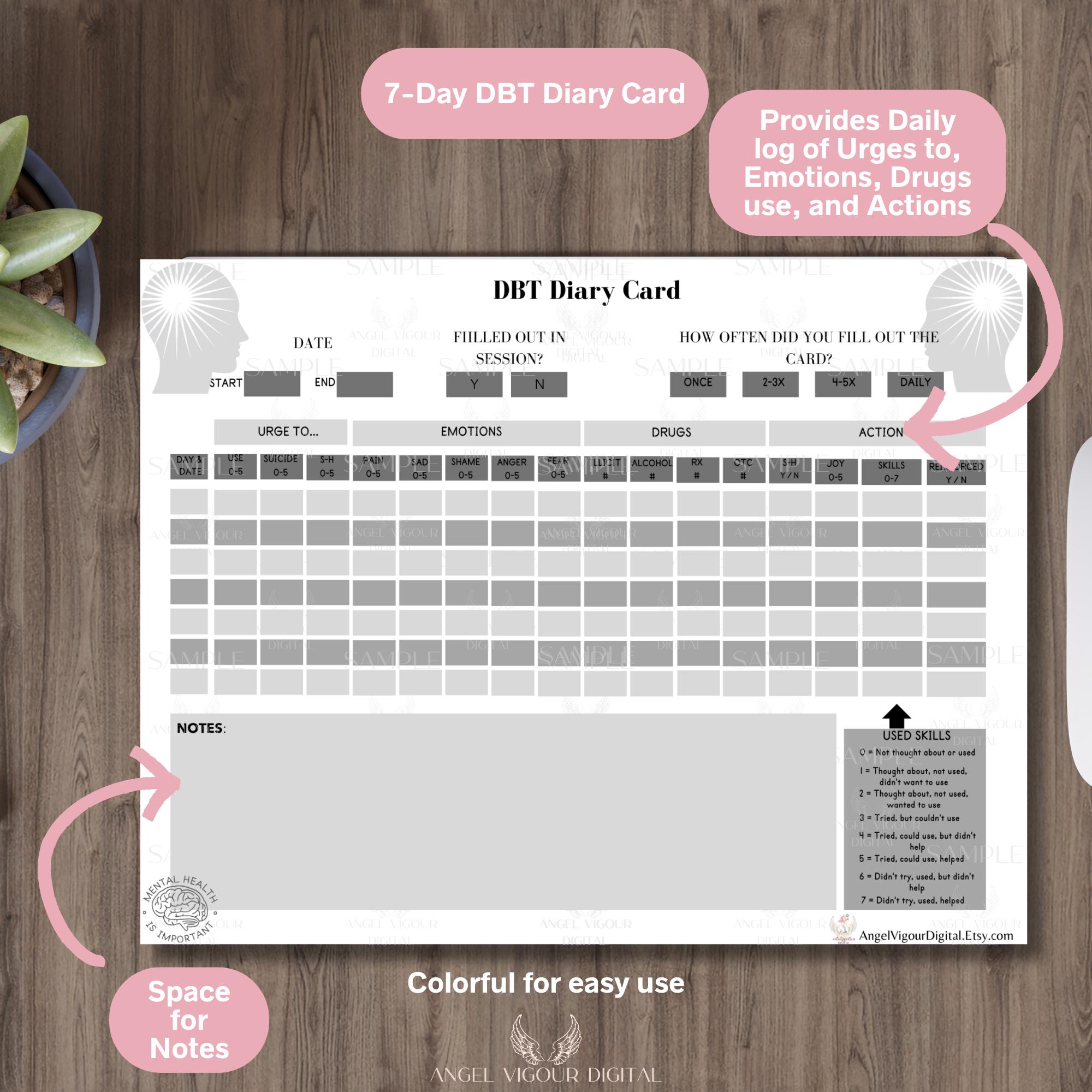 Elegant Grayscale DBT Diary Cards Template Dialectical Behavior Therapy ...