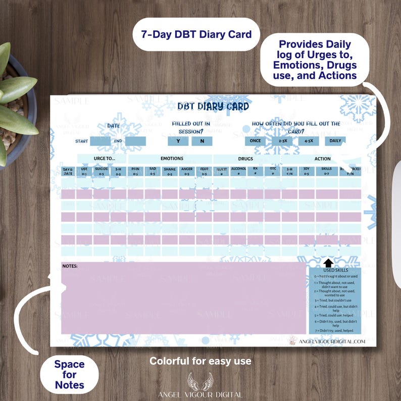 Winter DBT Diary Cards Template Dialectical Behavior Therapy Tracker ...