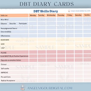 DBT Diary Card Digital Printable Templates Milennial Pink Templates - Etsy