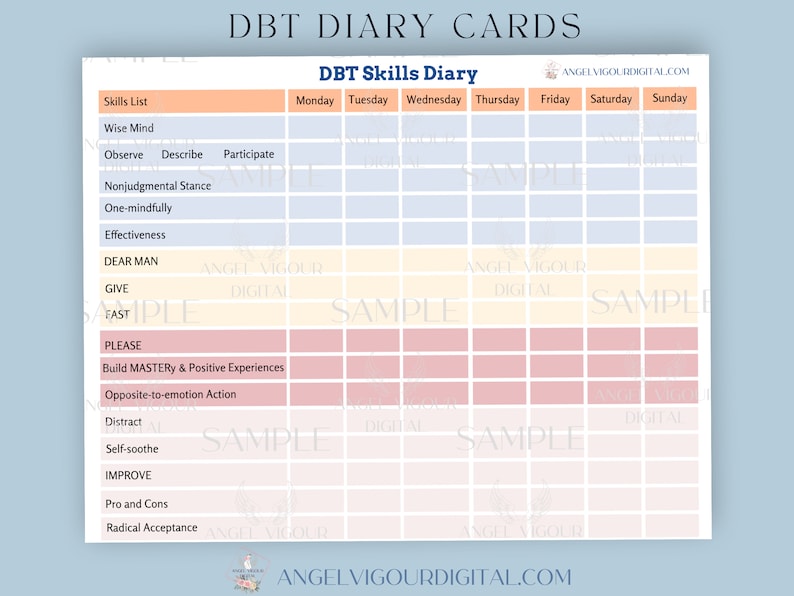 DBT Diary Card Digital Printable Templates Milennial Pink Templates - Etsy