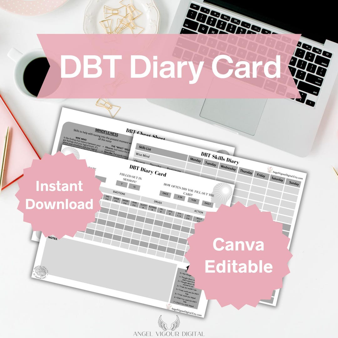 Minimal Grayscale DBT Diary Cards Template Gift Idea | Dialectical ...