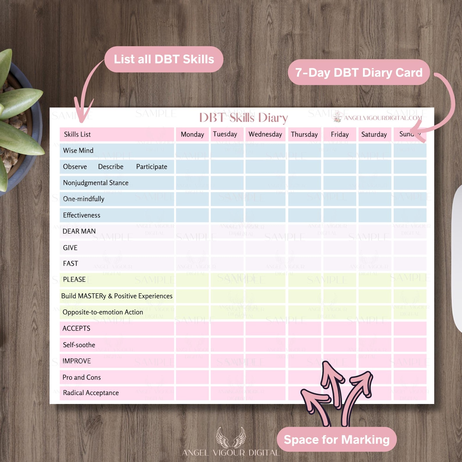 Minimal Light Colors DBT Diary Cards Template Gift Idea | Dialectical Behavior Therapy Tracker ...