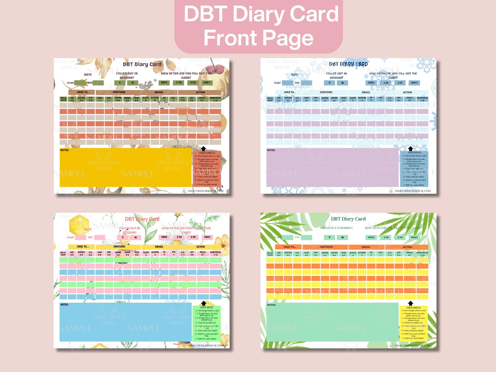 Seasonal Bundle DBT Diary Cards Template Instant Download Mental Health ...