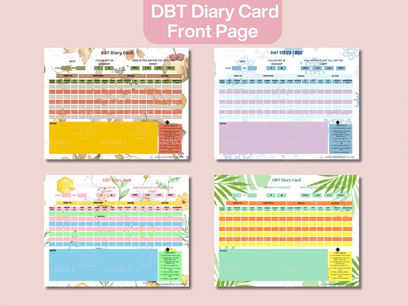Seasonal Bundle DBT Diary Cards Template Instant Download Mental Health ...