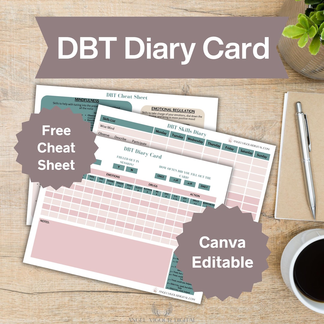 DBT Diary Cards Template | Canva Editable & Instant Download | Mental Health Tracker, Earthy ...