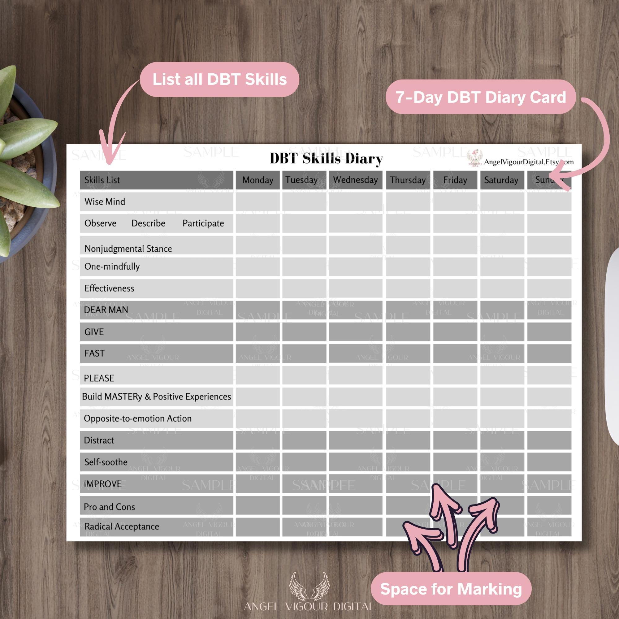 Elegant Grayscale DBT Diary Cards Template Dialectical Behavior Therapy ...