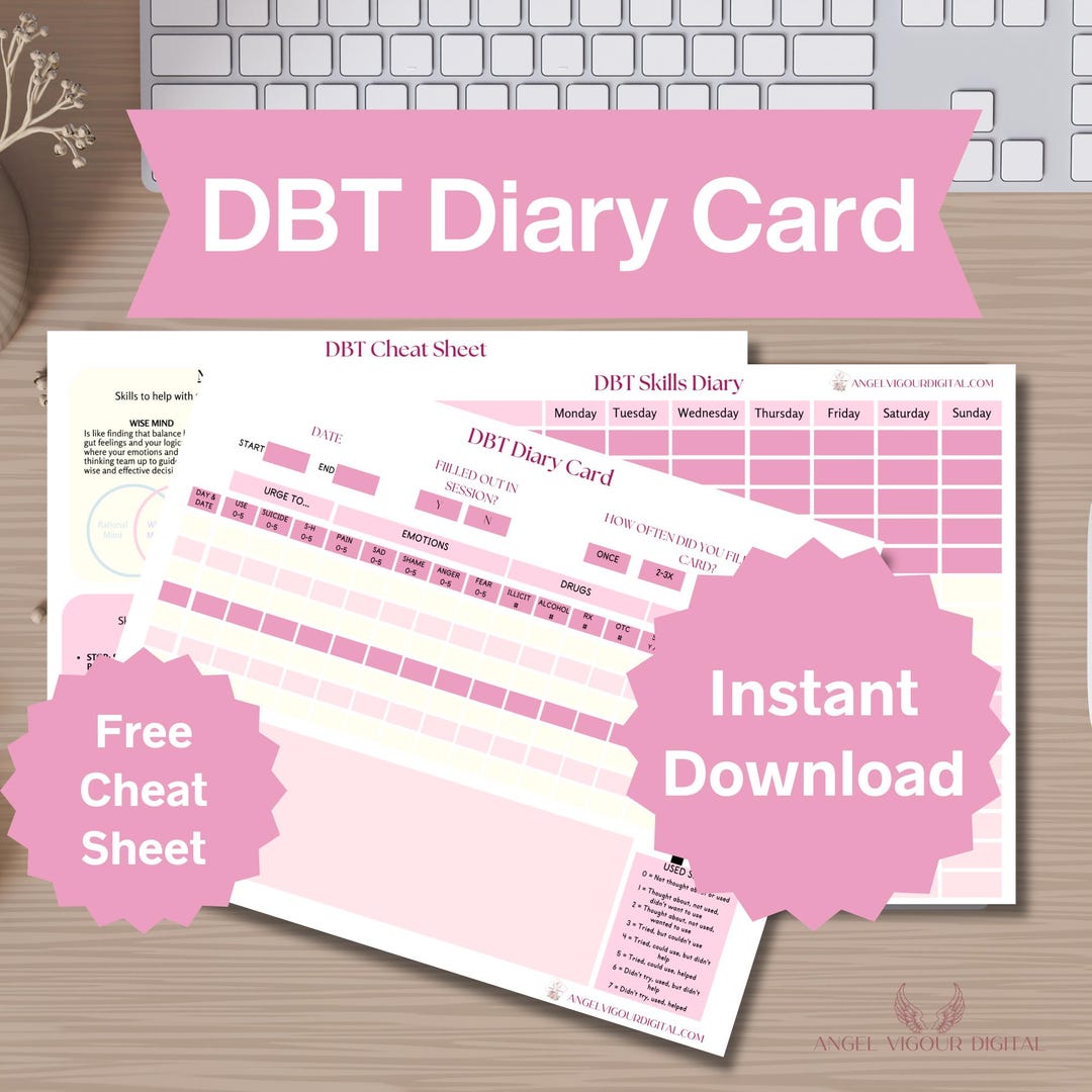 Pink DBT Diary Cards Template Therapy Journal Instant Digital Download ...