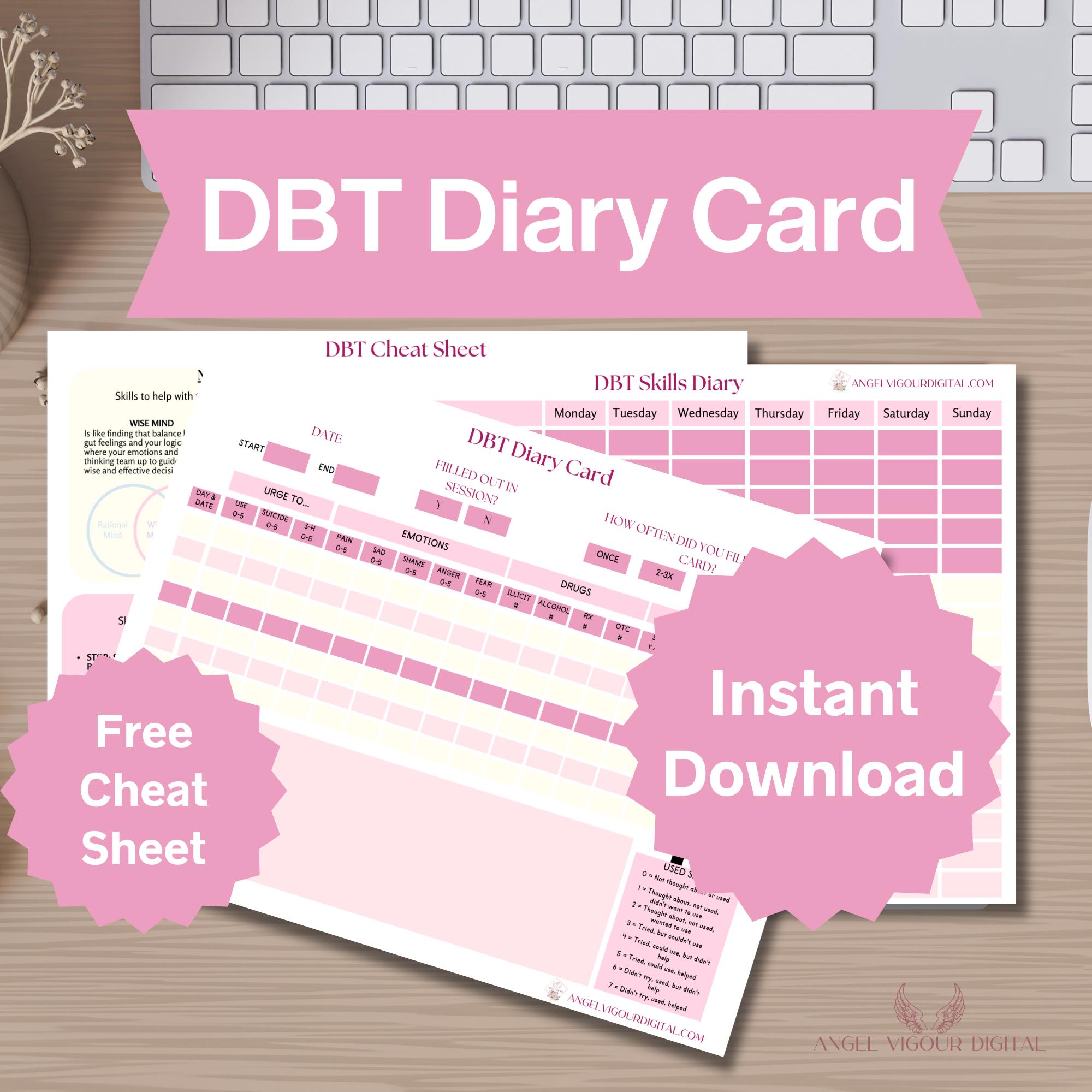 Pink DBT Diary Cards Template Therapy Journal Instant Digital Download ...