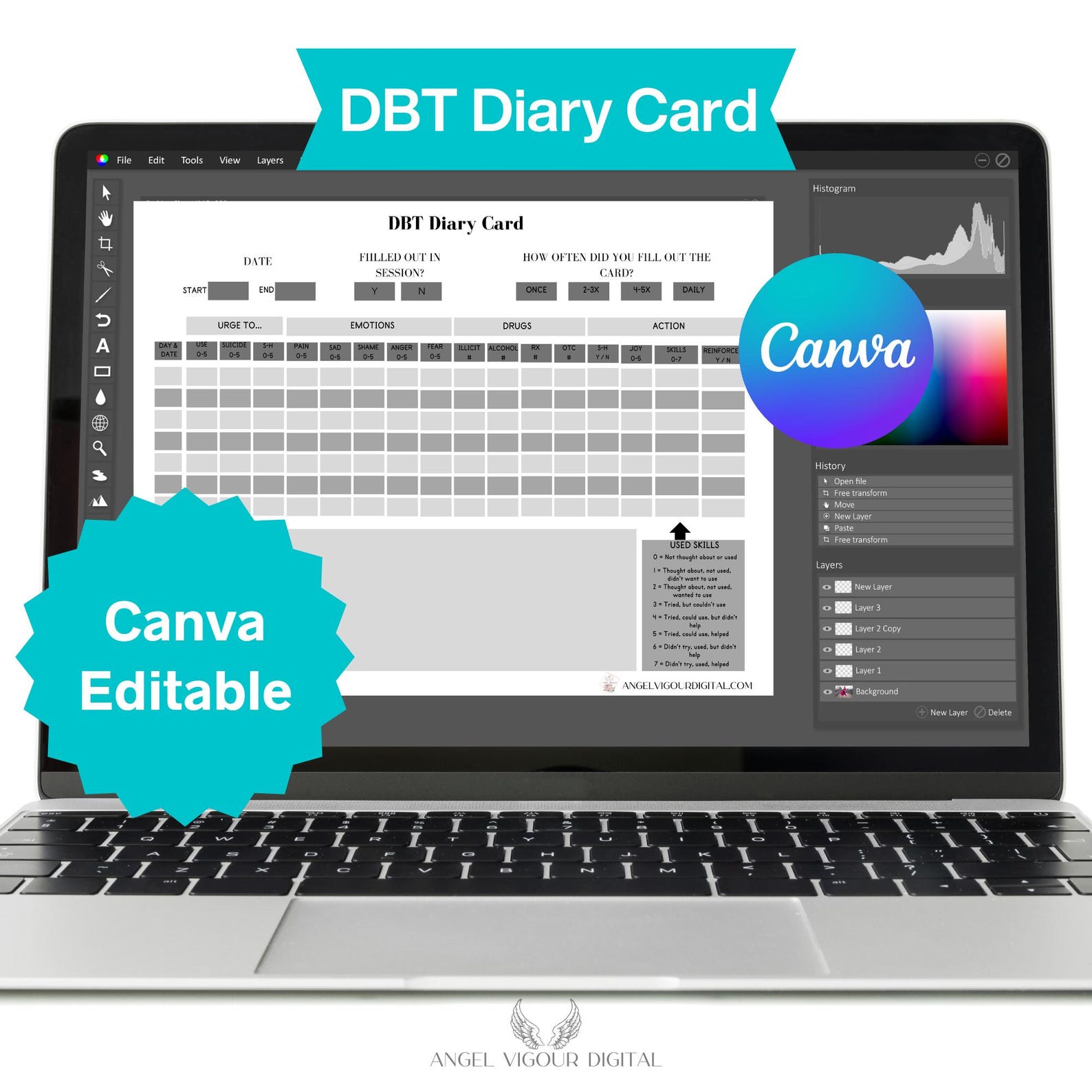 Basic Gray DBT Diary Cards Template | Therapy Self-help Gift Idea Canva ...