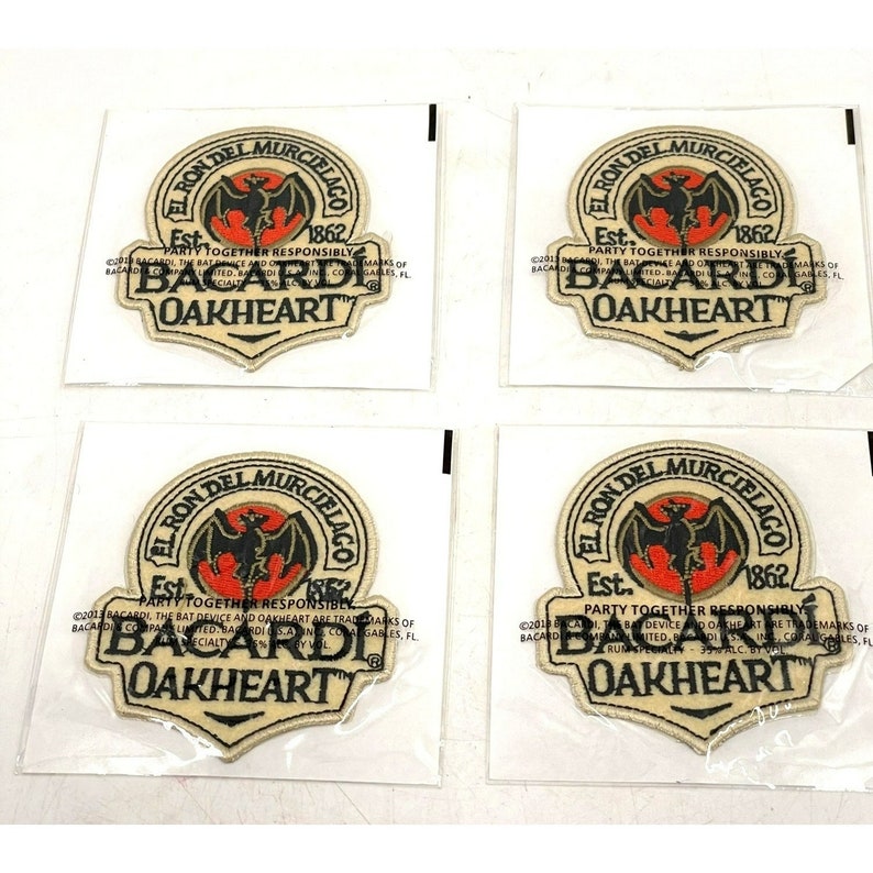 4 Bacardi Oakheart Marketing Stick Iron on Embroidered Patch Spiced Rum ...
