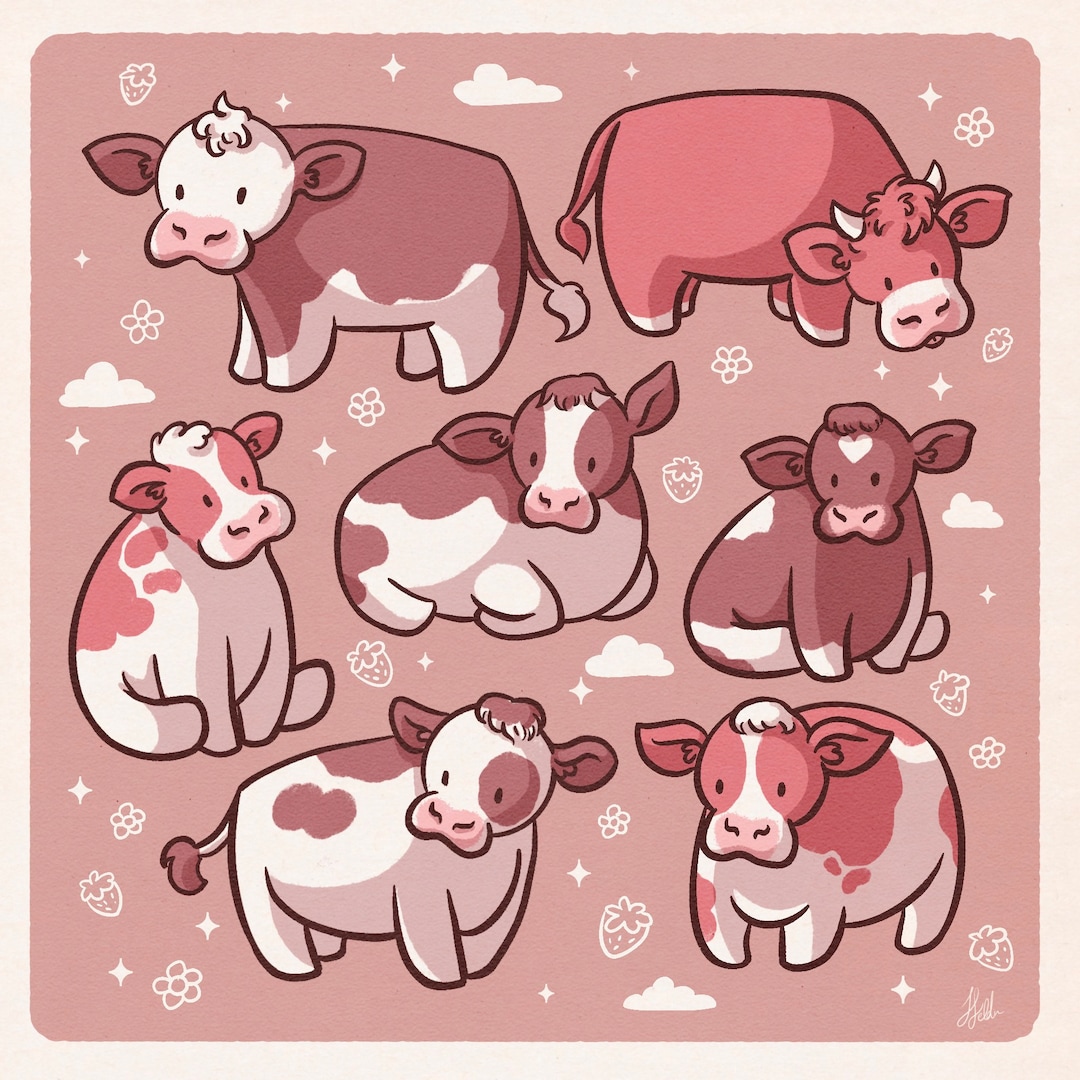 Strawberry Cows - Art Print - Etsy