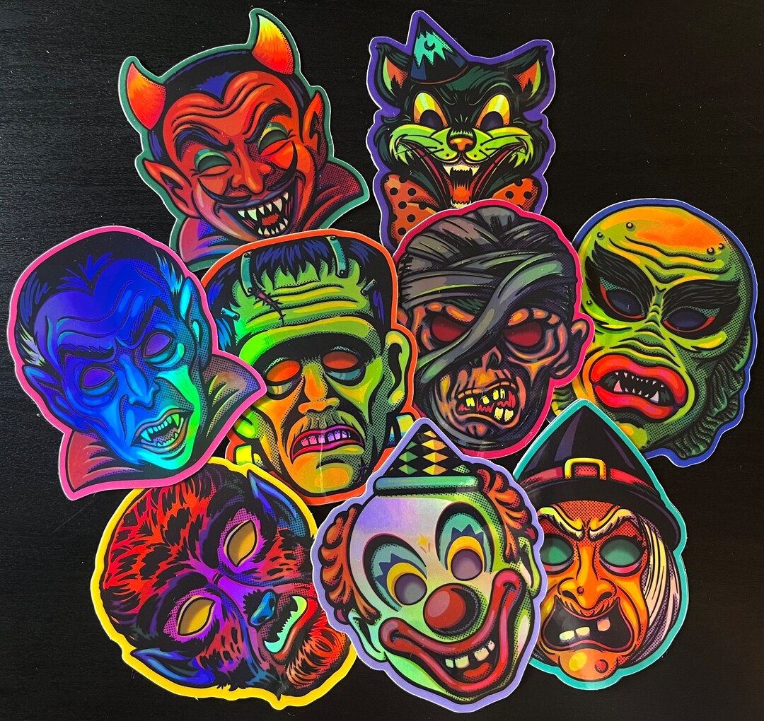 Retro Halloween Mask - Holographic Vinyl Stickers - Etsy