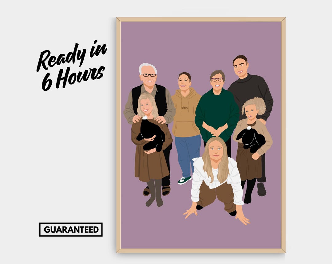 Custom Family Cartoon Portrait, Faceless Line Drawing, Faceless ...