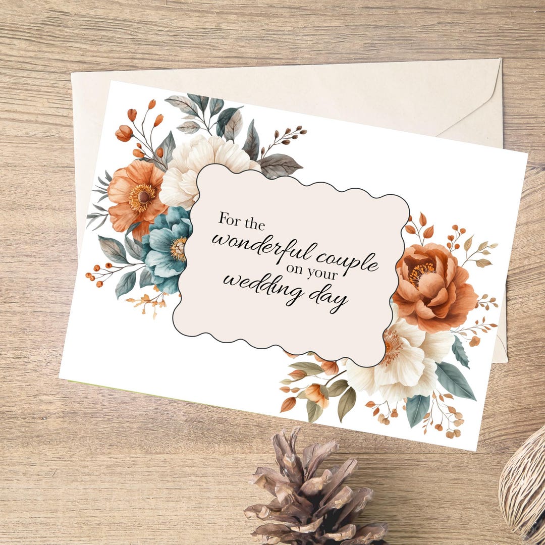 Fall Wedding Card, Congratulations, Teal/blue, Terracotta/rust, and ...