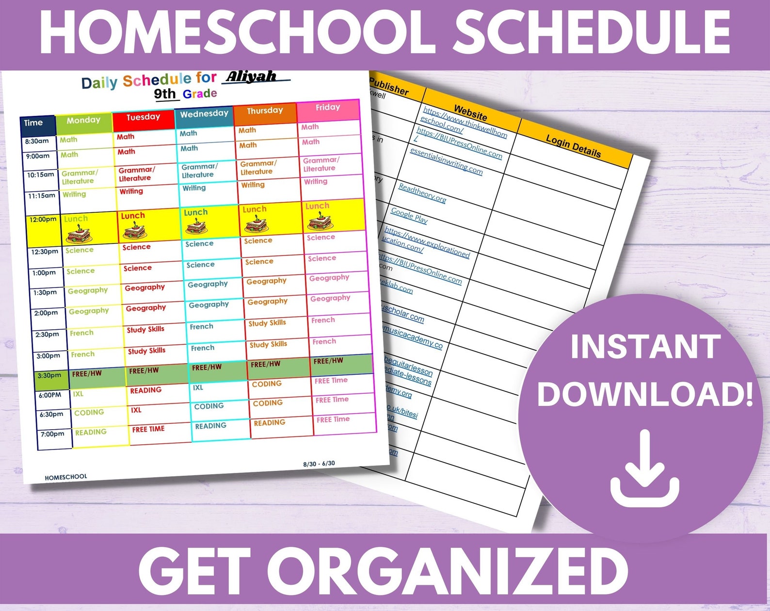 Homeschool Schedule - Etsy