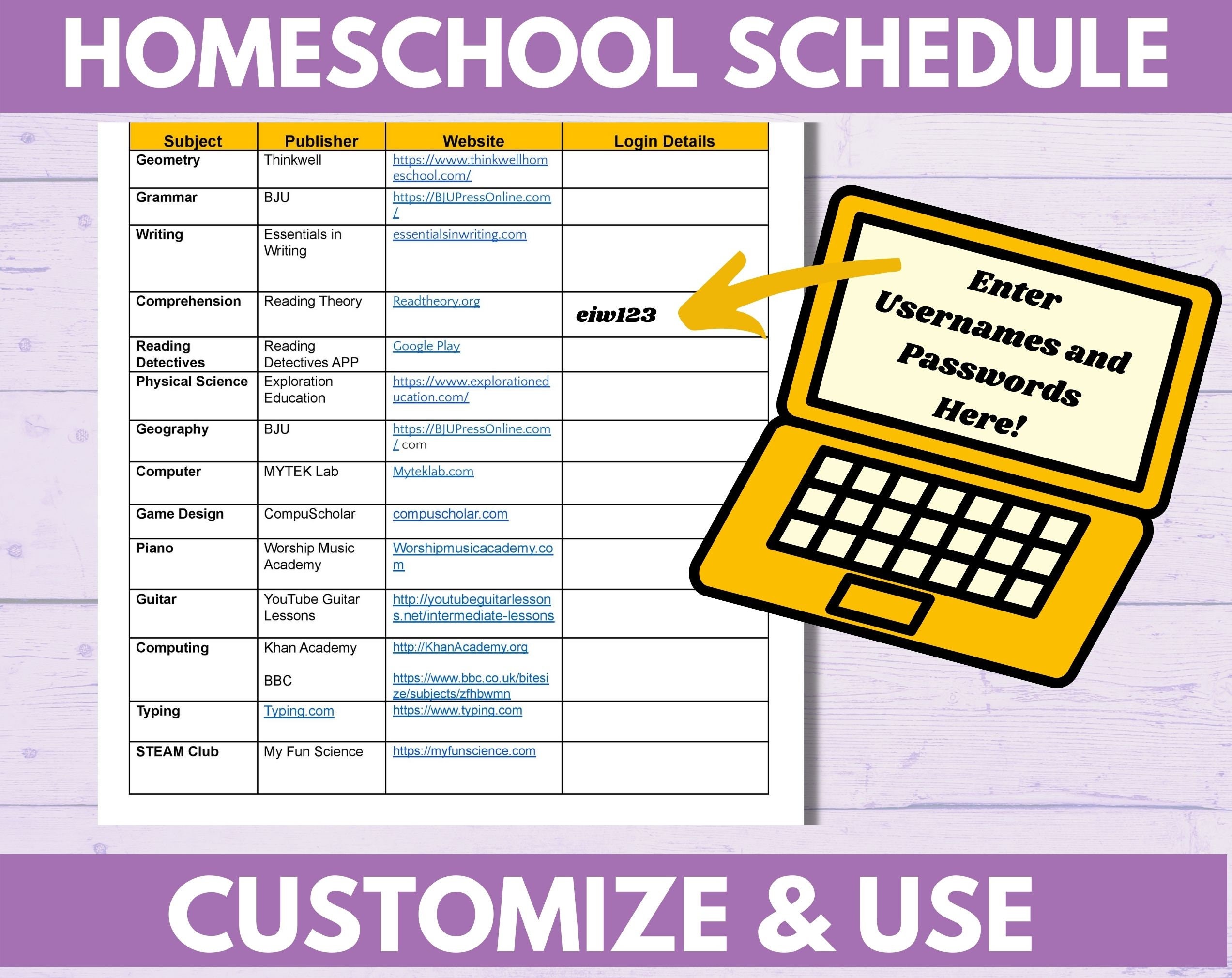 Homeschool Schedule - Etsy