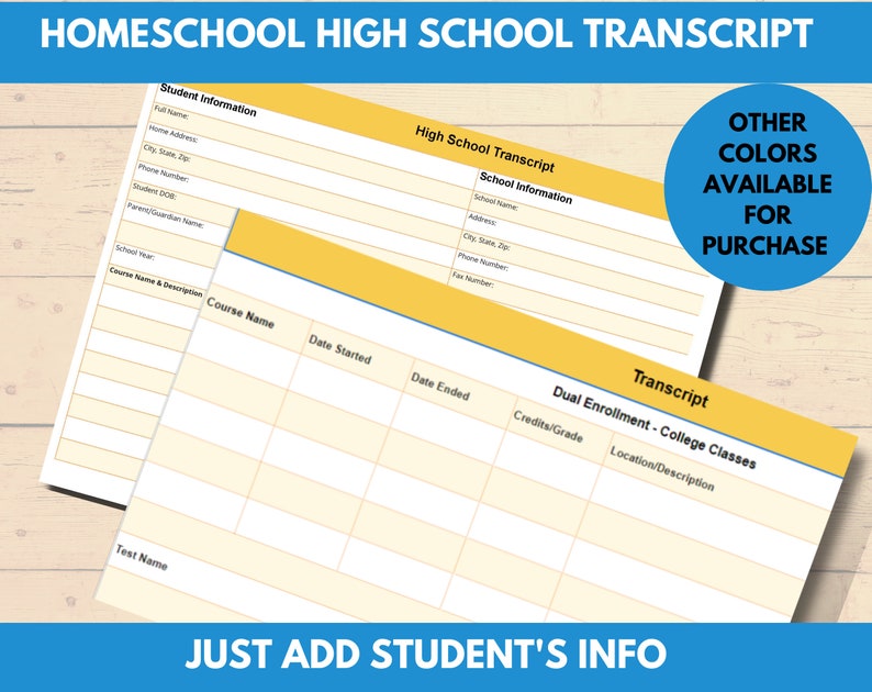 Homeschool High School Transcript - Etsy