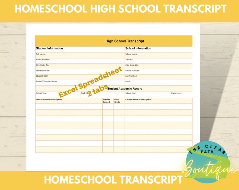 Homeschool High School Transcript | Editable Highschool Transcript ...
