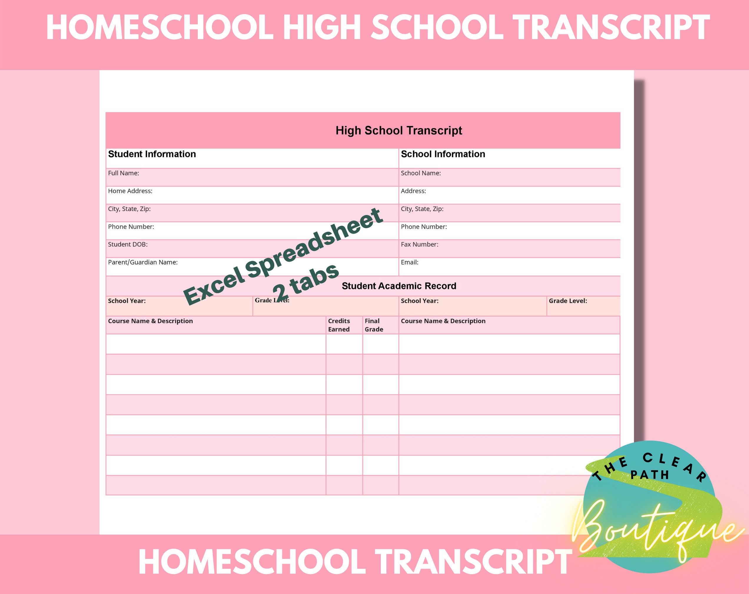 Homeschool High School Transcript | Editable Highschool Transcript ...