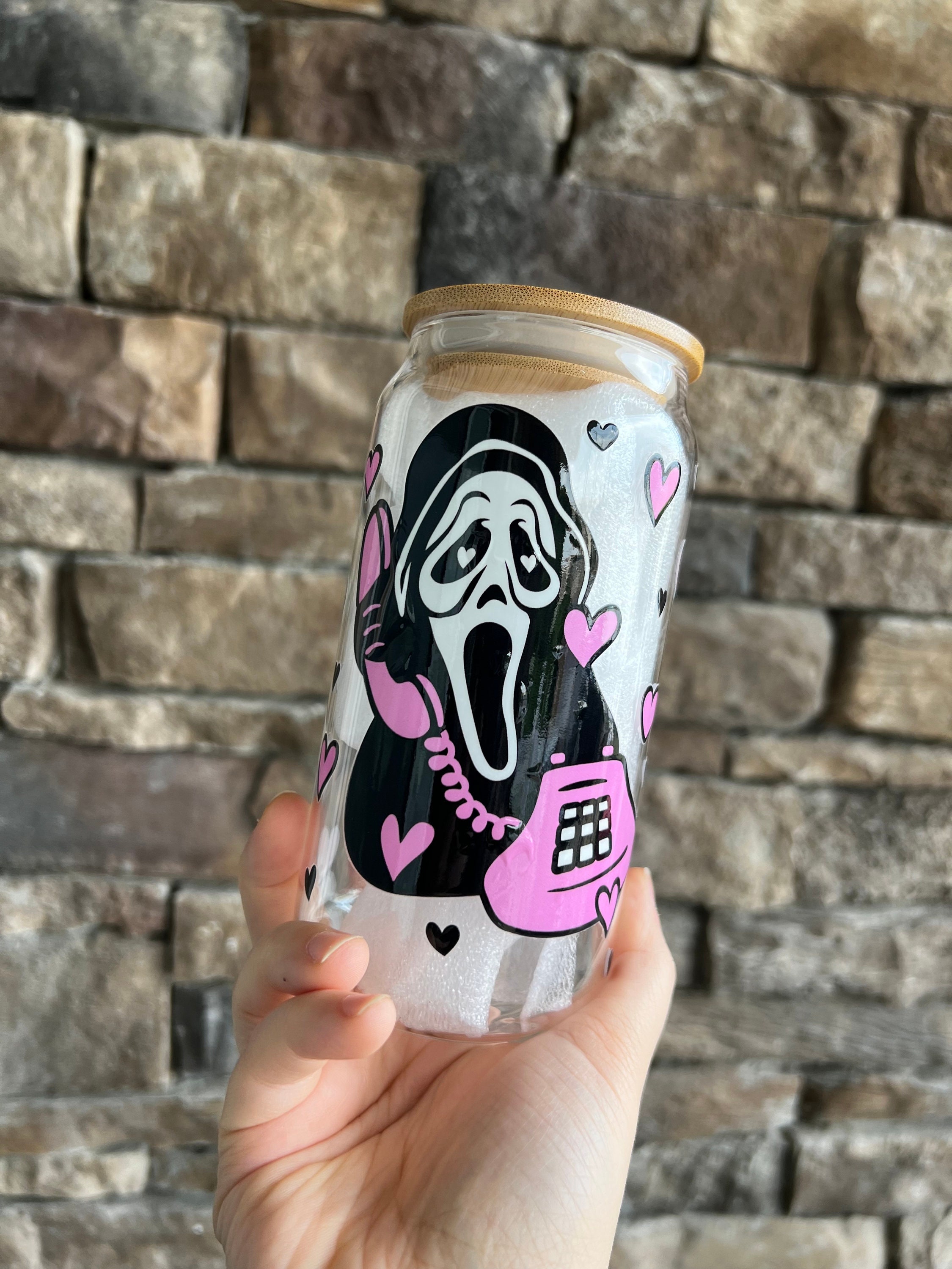 Scream Ghostface Iced Coffee Glass Cup, Halloween Cute Cup, Halloween ...