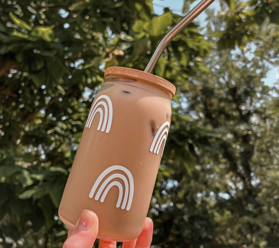 Boho Rainbow Cup Beer Can Glass Iced Coffee Glass Cute Boho Coffee Cup ...