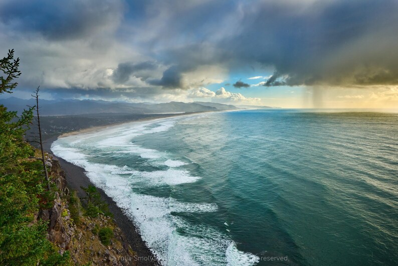 Oregon Coast on a Rainy Day at Photo Print, Dramatic Sky Over Pacific ...