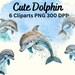 6 Cute Dolphin Sublimation PNG | Watercolour Images | Watercolor ...