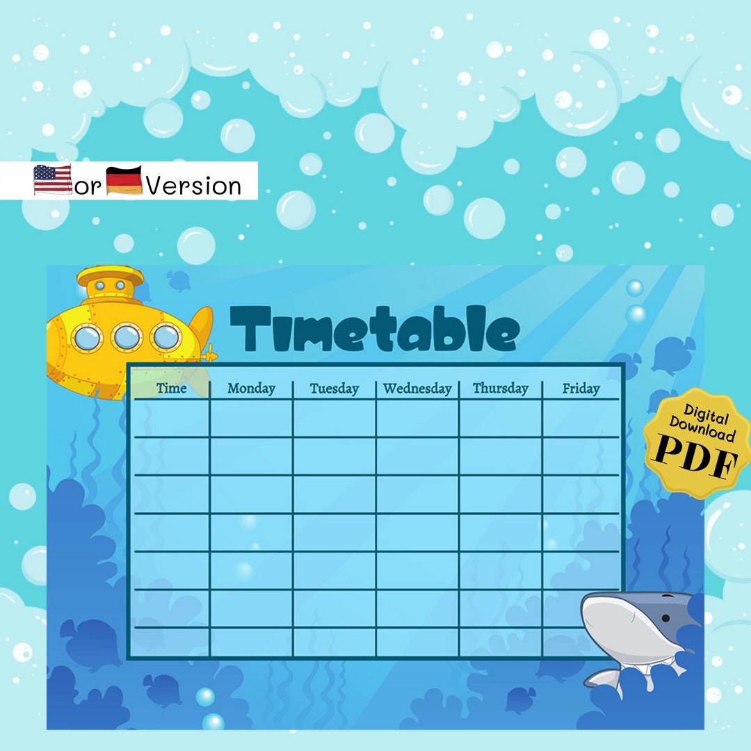 Submarine Timetable for Kids | German and English Timetable Printable ...