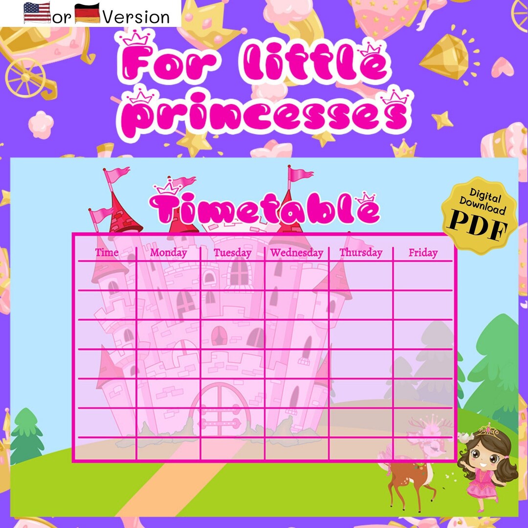 Princess Timetable for Kids | German and English Timetable Printable ...