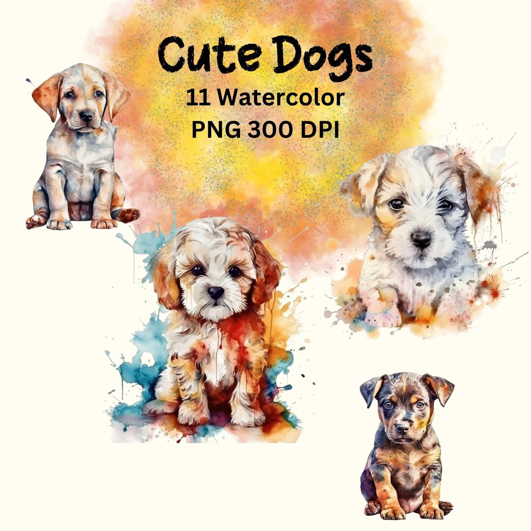 11 Cute Baby Dog Watercolor PNG | Sublimation Images | Watercolour ...