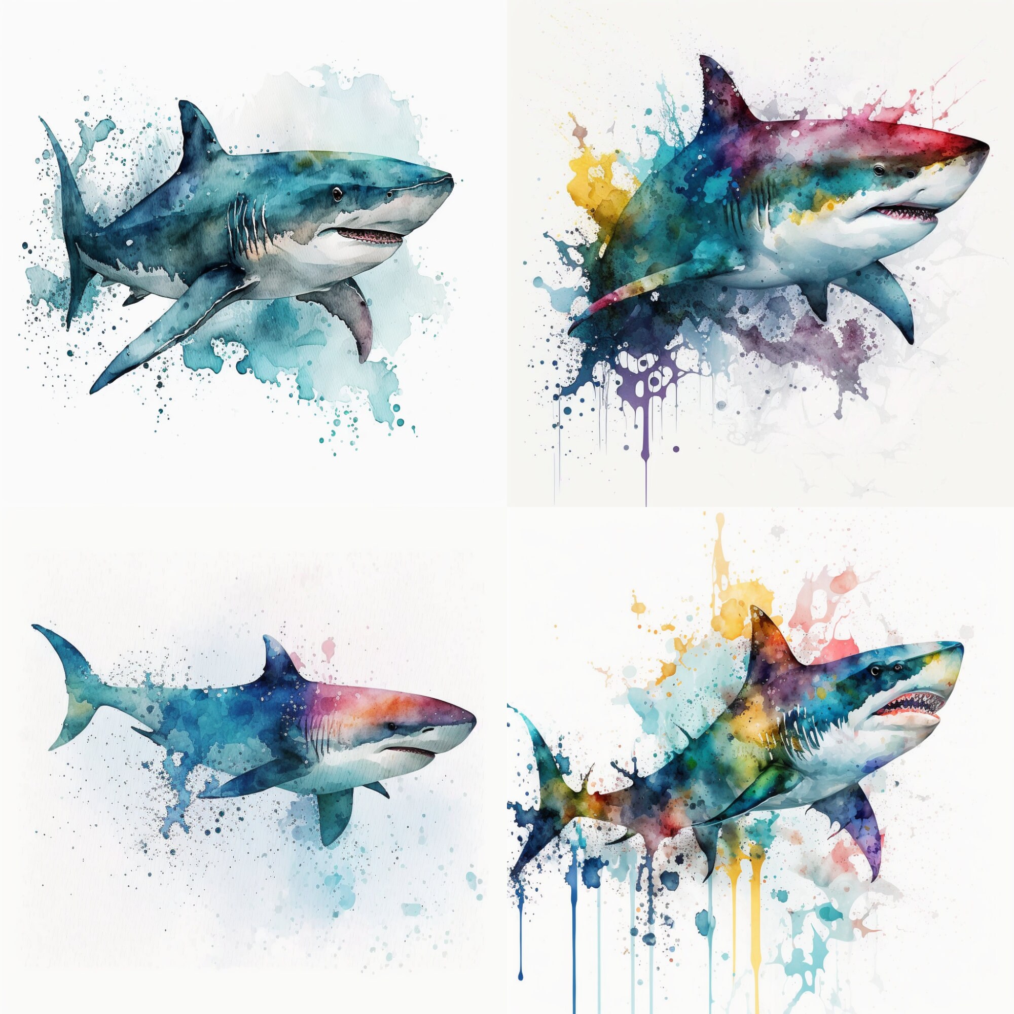 15 Sharks Sublimation PNG | Watercolour Images | Watercolor Digital Art ...