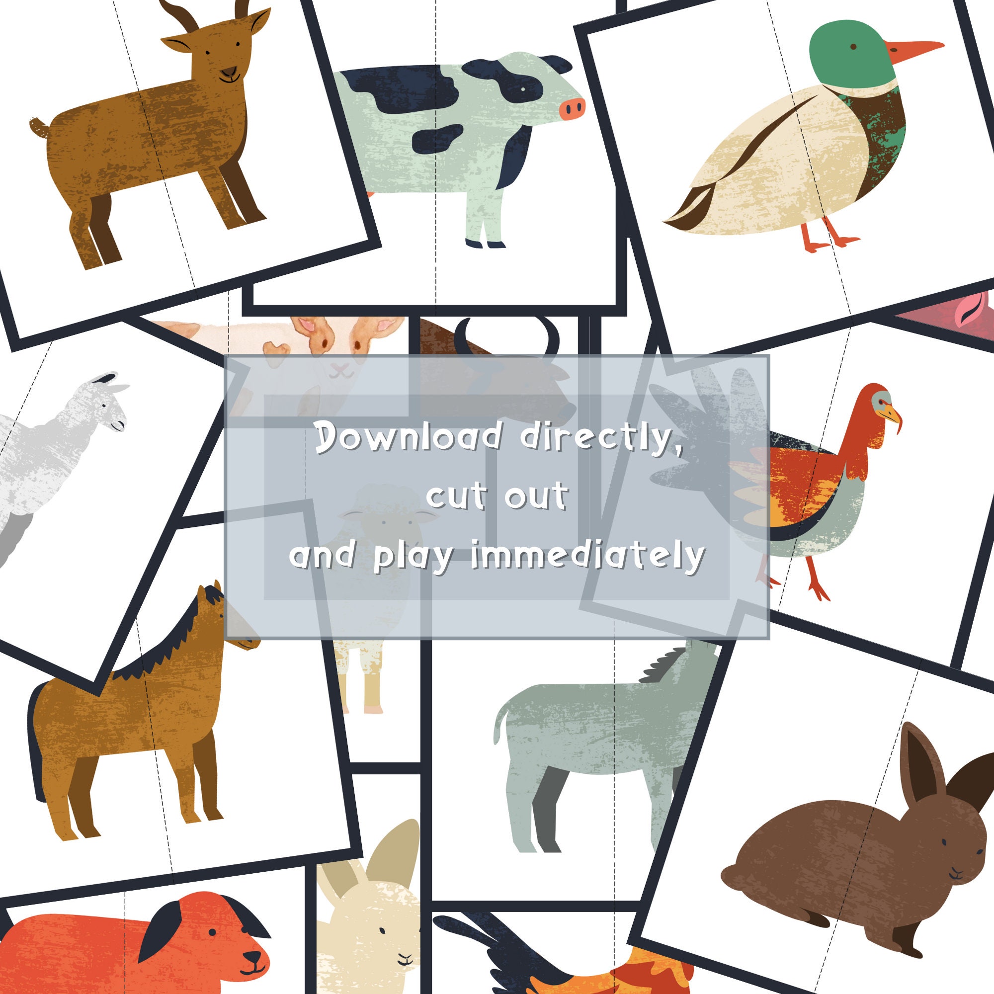 24 Animal Flash Cards | Matching Card Game | Gift for Toddler ...