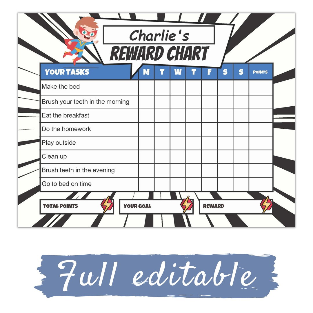 Hero Reward Chart for Kids and Toddler | Printable Good Behavior Chart ...
